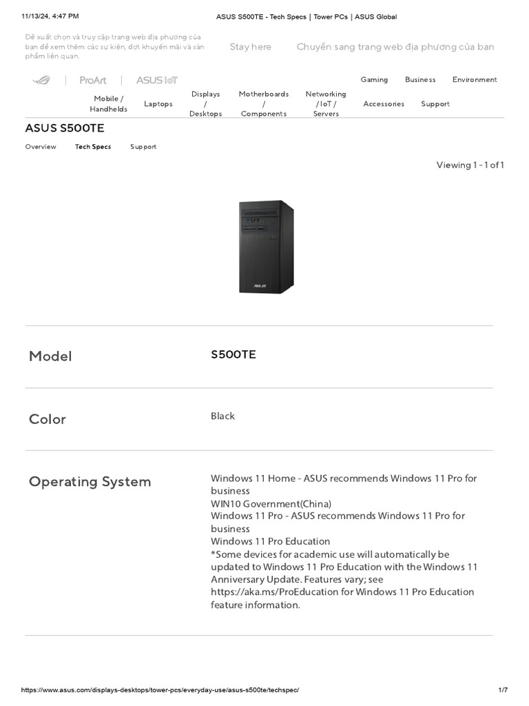 Asus s500te - Tech Specs | PDF | Personal Computers | Usb