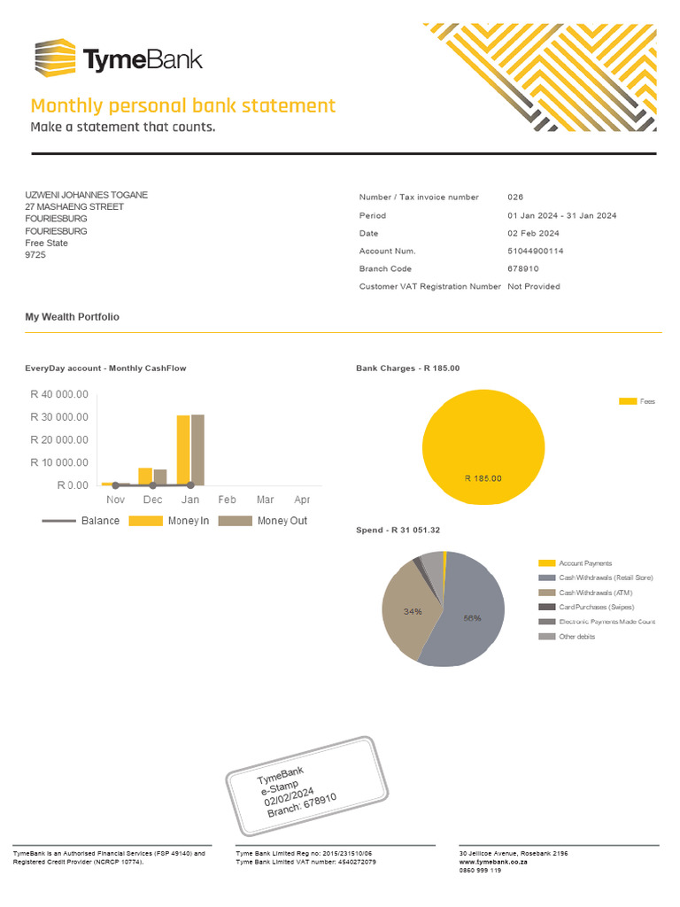 TymeBank - Personal - Bank - Statement - 2024 - 02 - 02 (1) - Unlocked | PDF | Debit Card ...