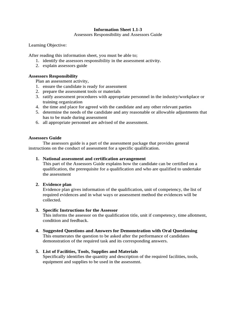 Assessor Responsibilities and Guide | PDF | Career & Growth