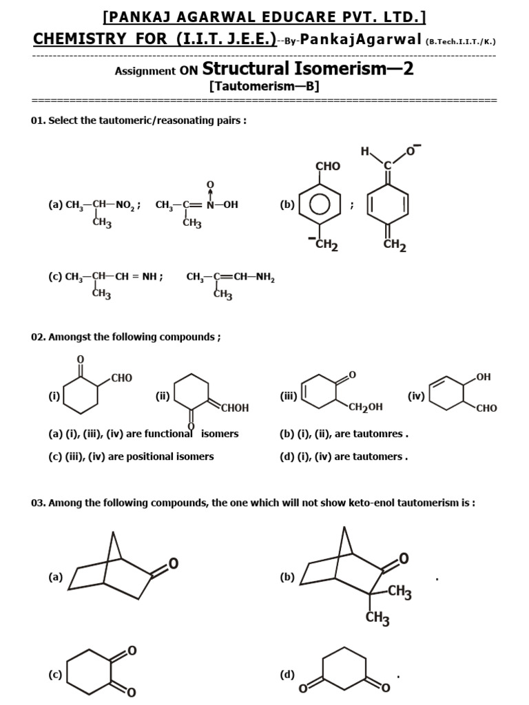 Structural Isomerism and Tautomerism Assignment | PDF | Organic ...