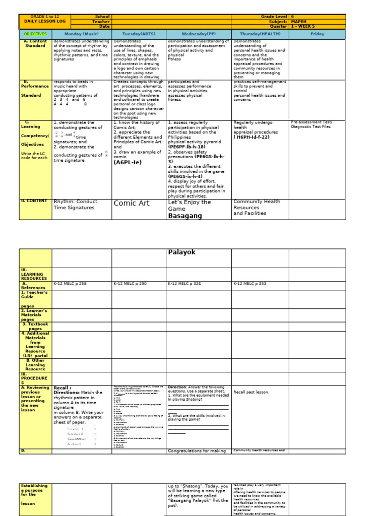 WEEK5 DLL MAPEH | PDF | Conducting | Comics