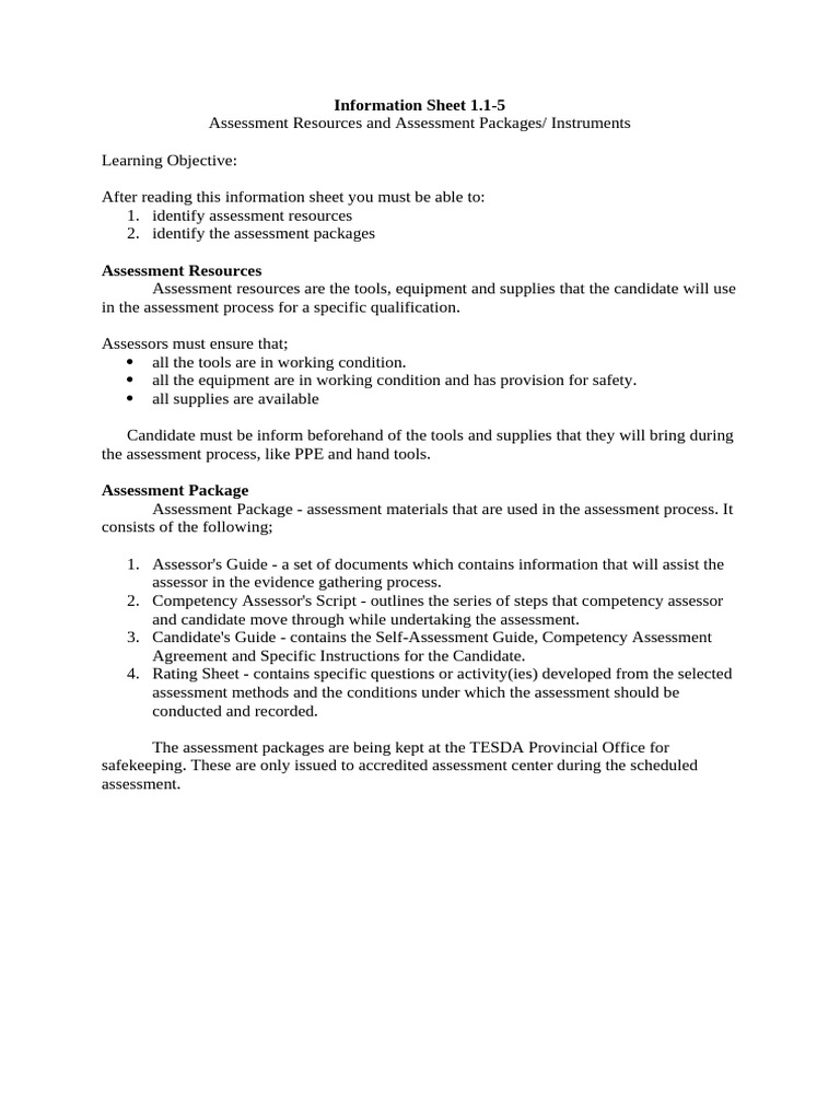 Assessment Resources and Assessment Packages and Instruments | PDF