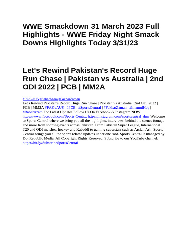 Presentation of WWE Smackdown 31 March 2023 | PDF | Sports & Recreation