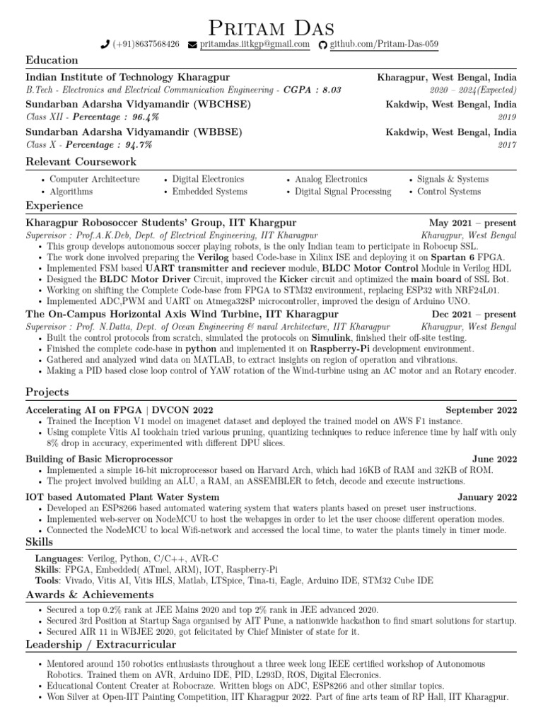 Pritam Das Resume | PDF | Field Programmable Gate Array | Computer Science Pritam Das Resume | PDF | Field Programmable Gate Array | Computer Science