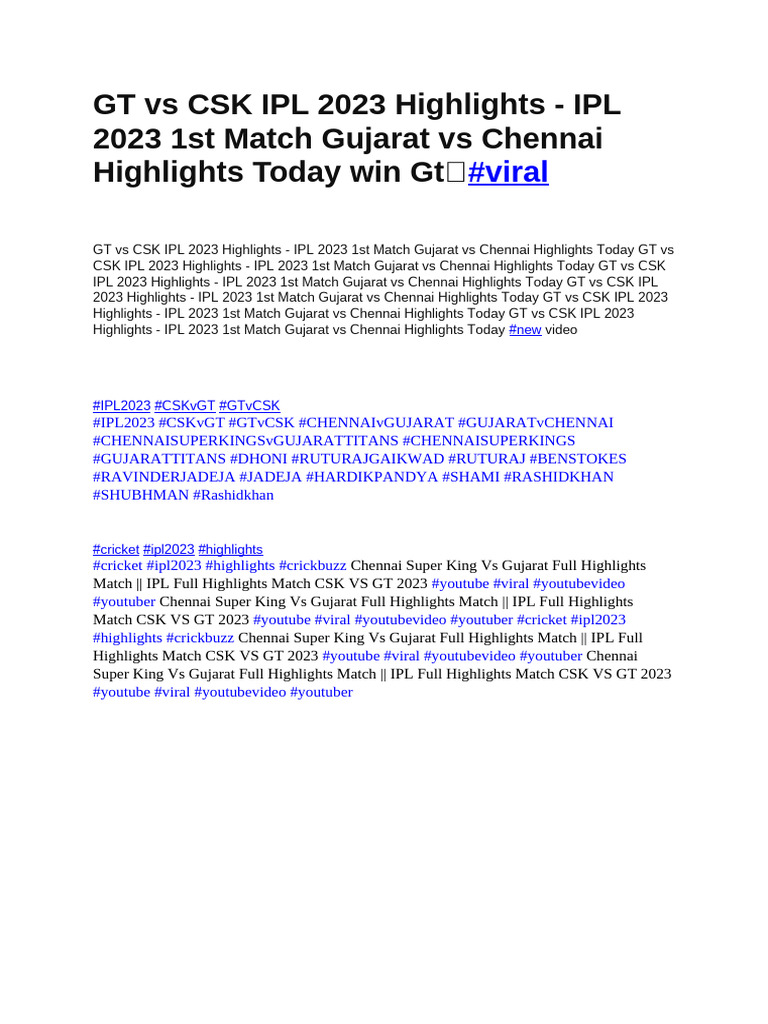 GT Vs CSK IPL 2023 Highlights | PDF | Sports & Recreation