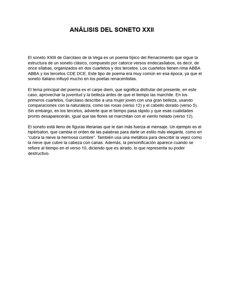 Análisis Del Soneto Xxii | PDF