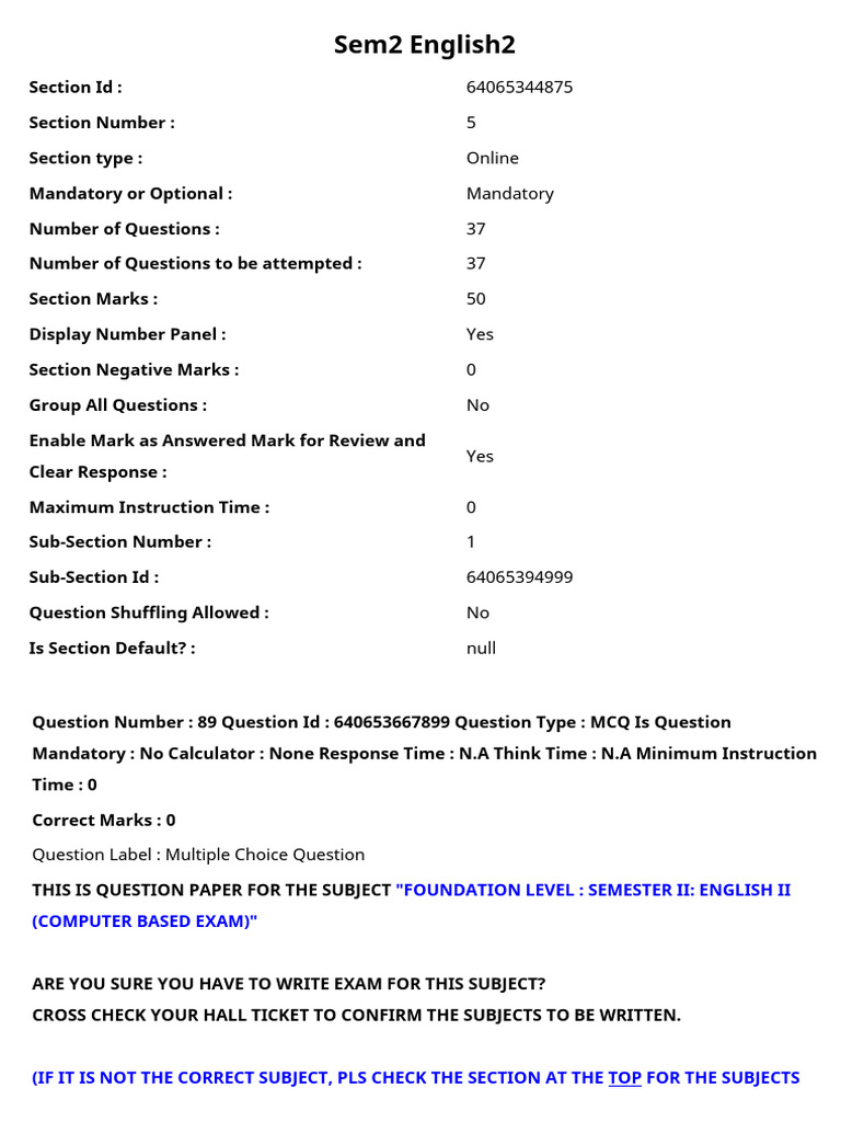 Sem2 English2 | PDF | Multiple Choice | Question