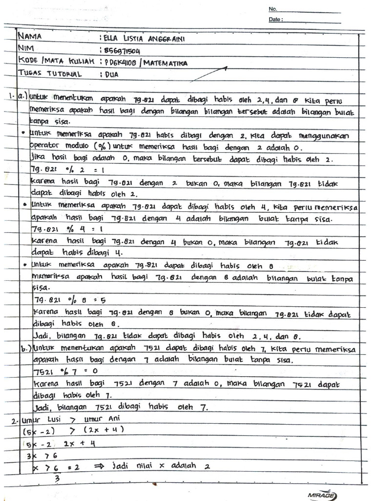 Tt2 Matematika Ella Listia Anggraini | PDF