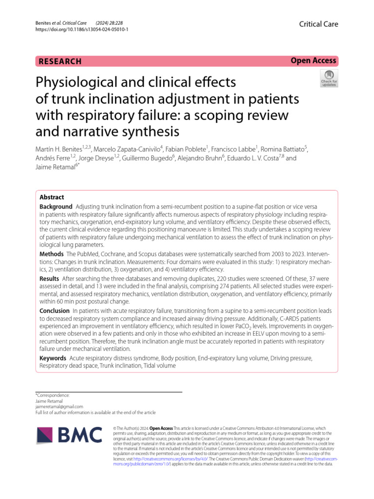 Physiological and Clinical Effects of Trunk Inclination Adjustment in Patients With Respiratory ...