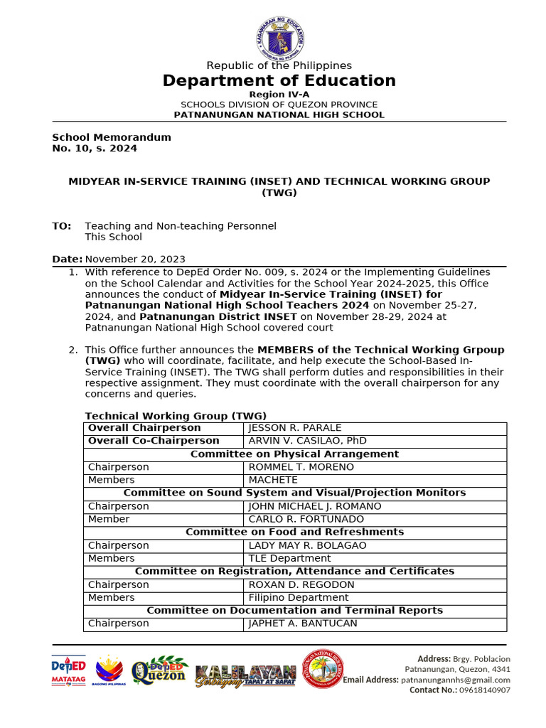 Memo For Midyear Inset 2024 | PDF | Government | Philippines