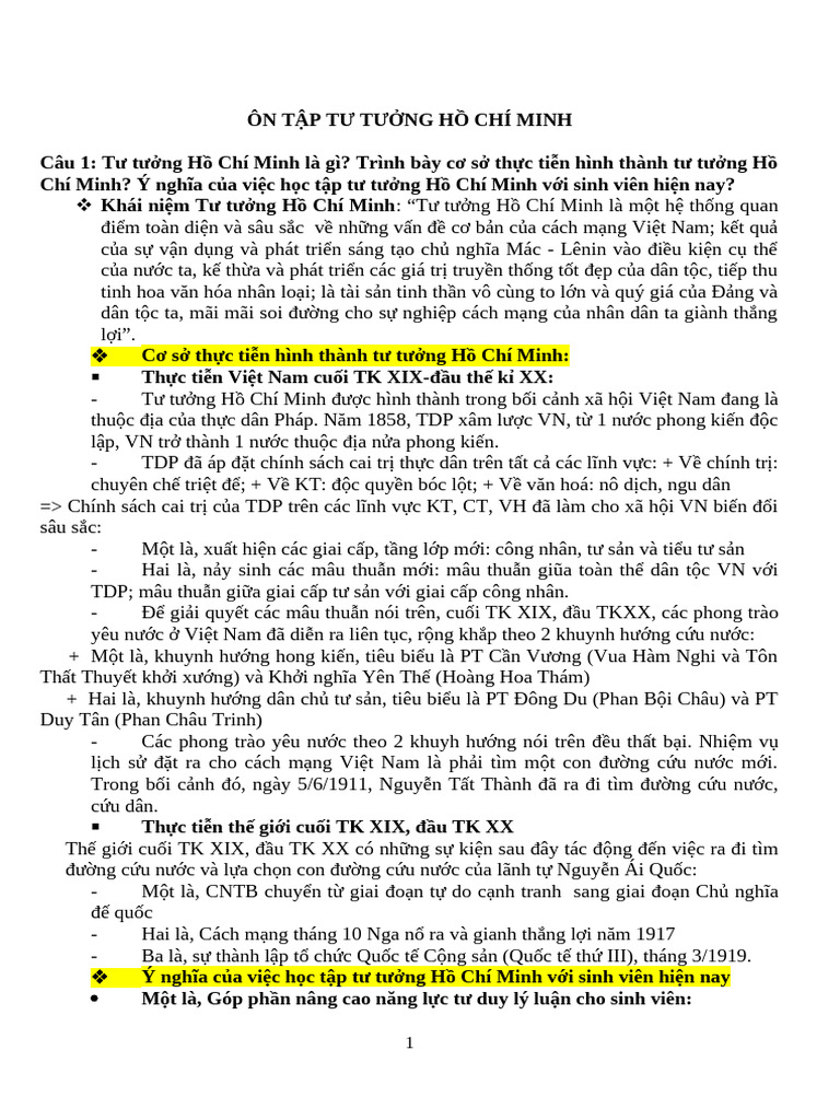 Đề cương ôn tập TTHCM | PDF