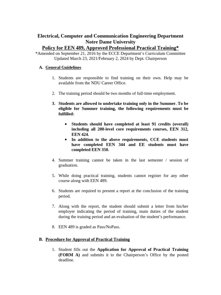 EEN 489 Practical Training Guidelines | PDF | Career & Growth ...