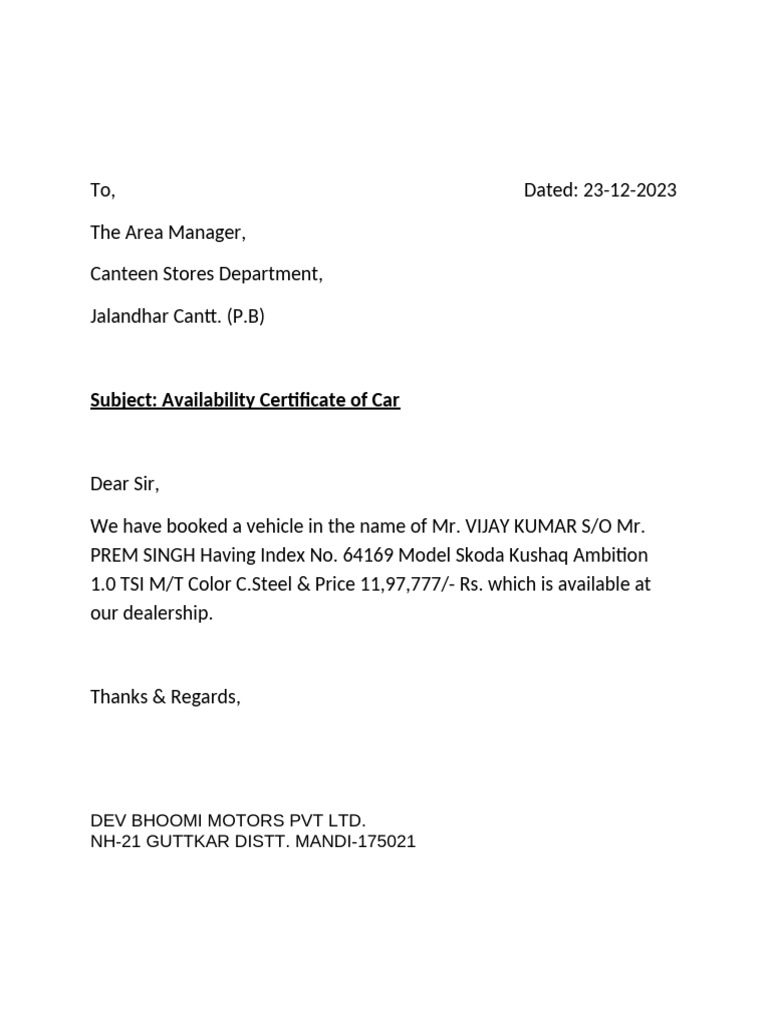 Availability Letter | PDF