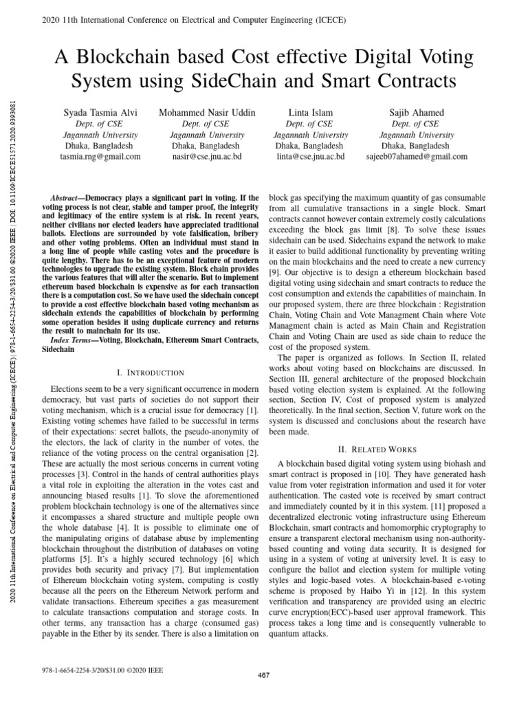 A Blockchain Based Cost Effective Digital Voting System Using SideChain and Smart Contracts ...