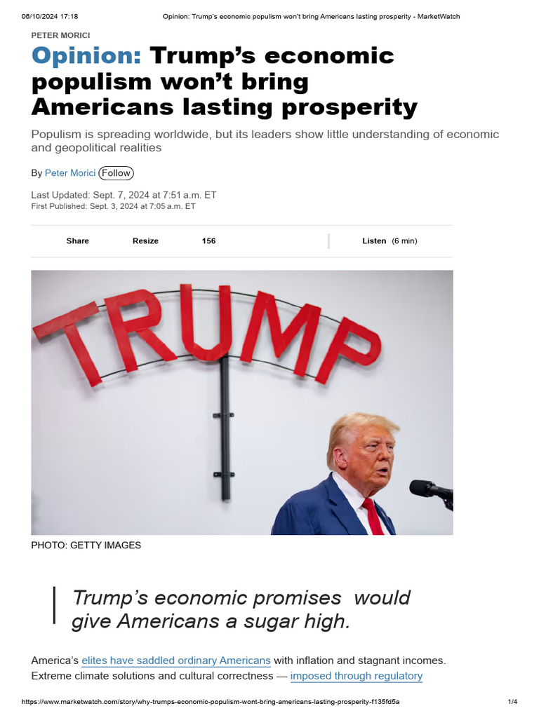 Opinion - Trumps Economic Populism Wont Bring Americans Lasting ...