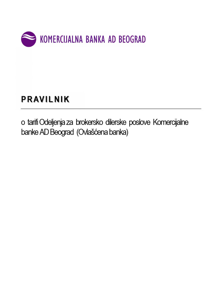 Pravilnik o Tarifi Ovlascena Banka 200625 | PDF