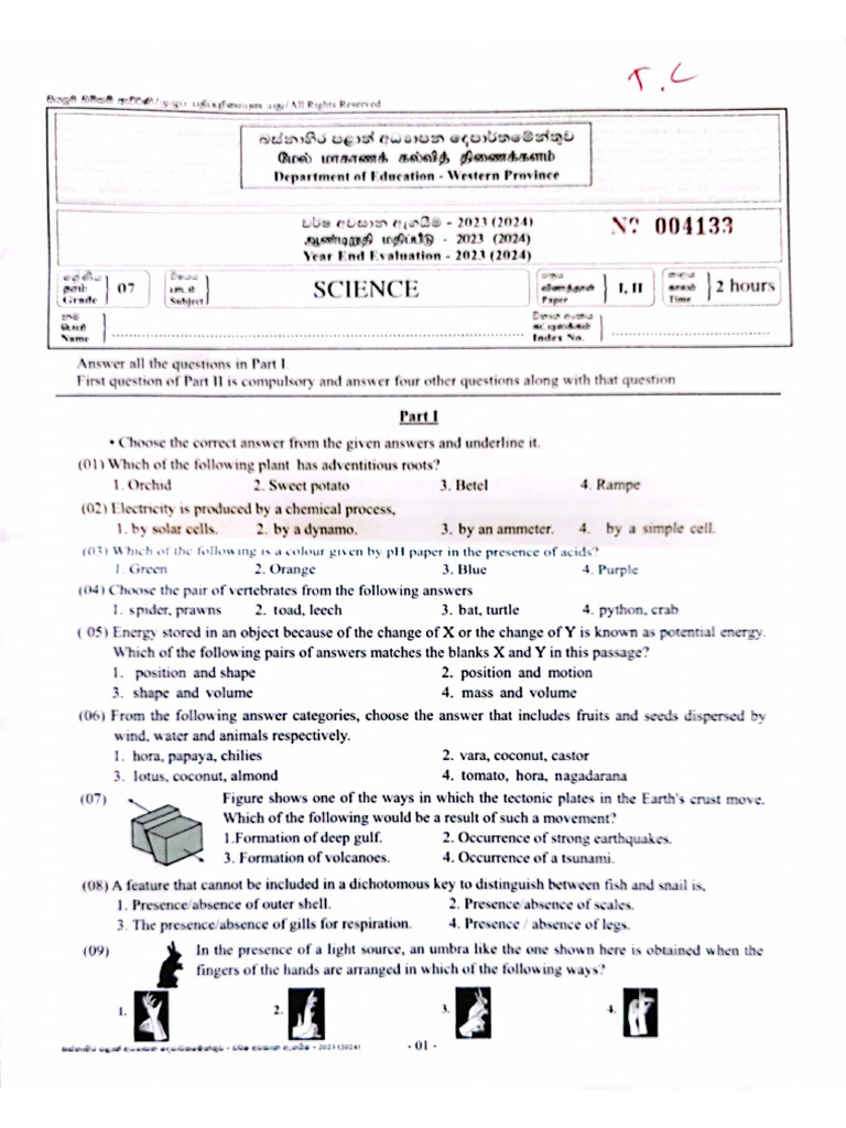 Western Province Grade 7 Science 2023 3rd Term Test Paper 66ab77495ad40 ...