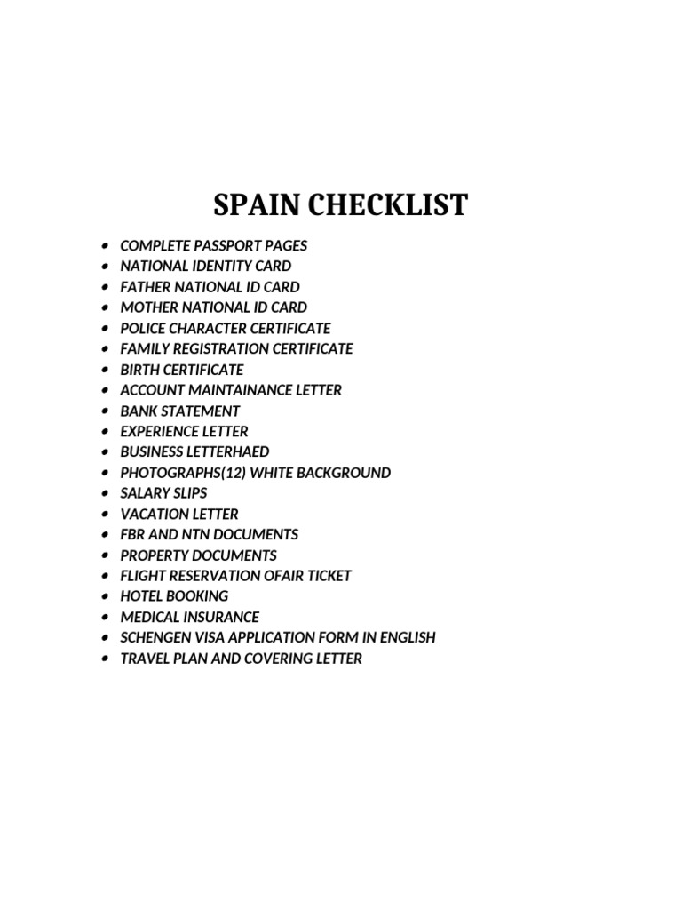 Essential Documents for Spain Travel | PDF