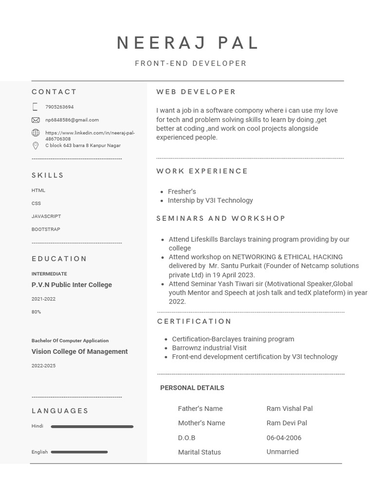 Neeraj CV | PDF | Internet | Information Technology
