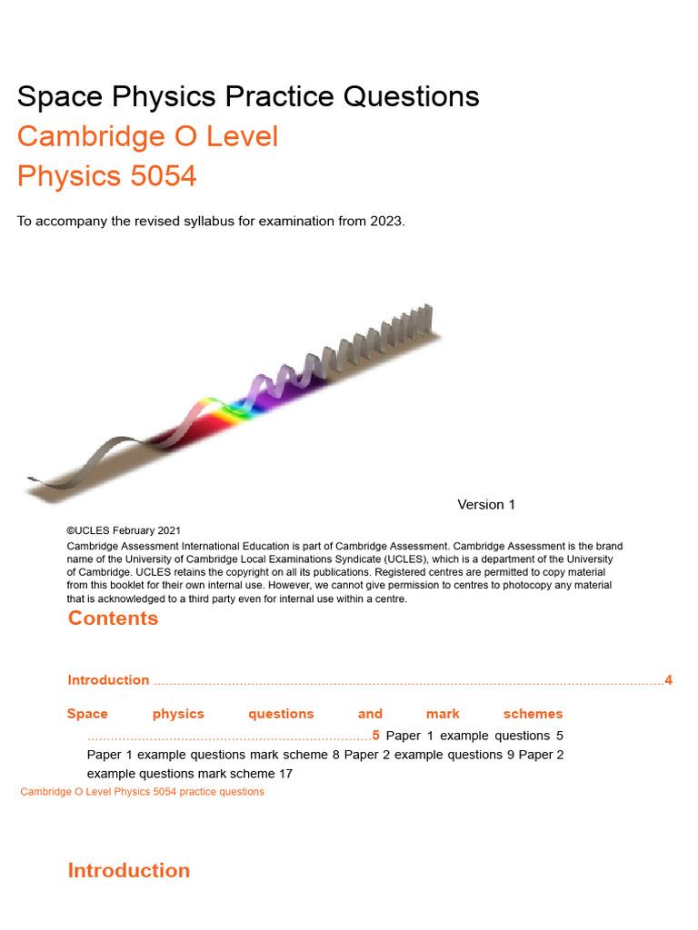 5054 Space Physics Practice Questions (For Examination From 2023) | PDF ...