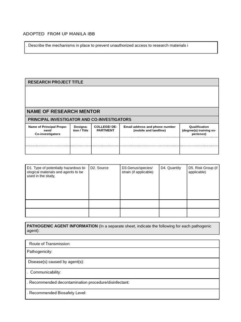 Biosafety Form | PDF | Microbiology | Medical Specialties