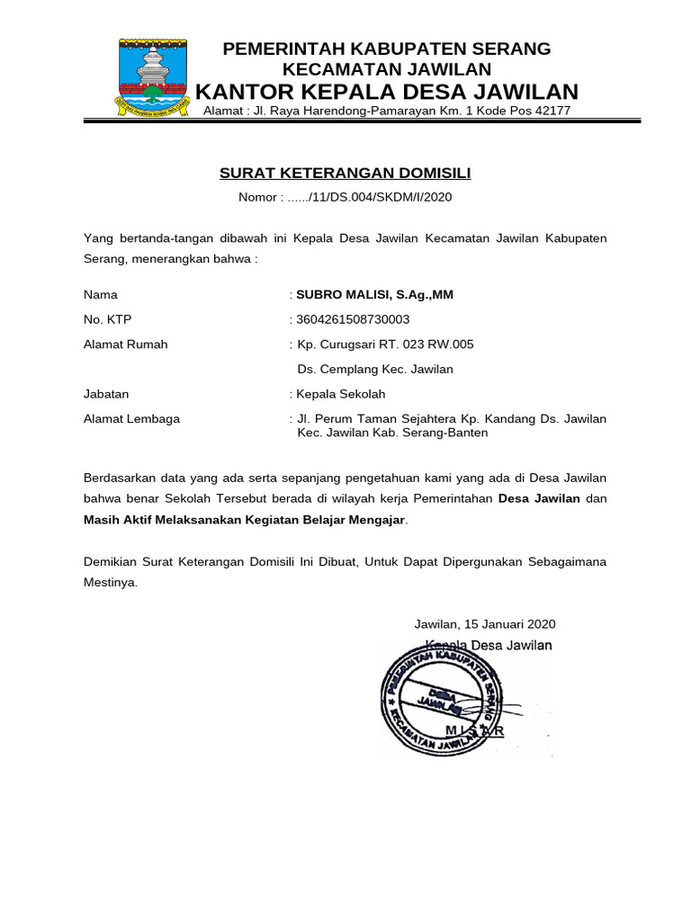 Surat Keterangan Domisili Jawilan | PDF | Memasak, Makanan, & Anggur