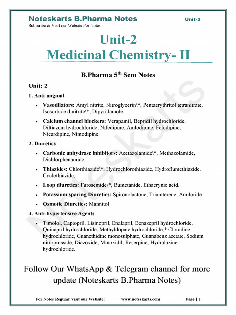 UNIT 2 B.pharma 5th Sem Medicinal Chemistry 2 by Noteskarts | PDF