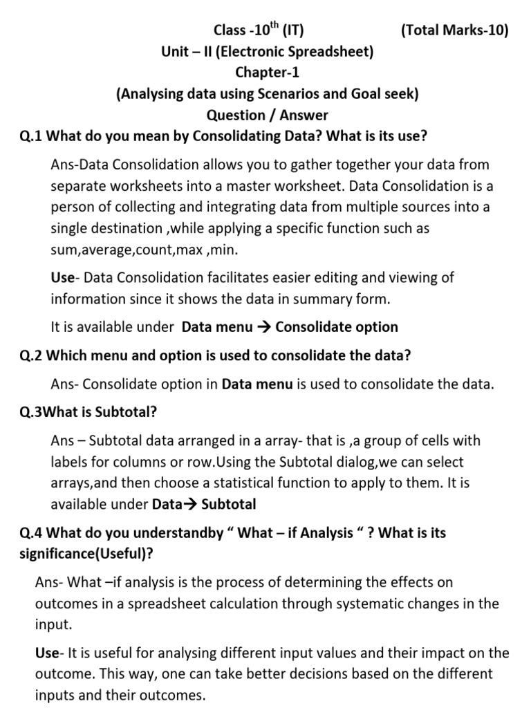 Electronic Spreadsheet (Unit II) (Class 10) 9final | PDF | Spreadsheet | Hyperlink