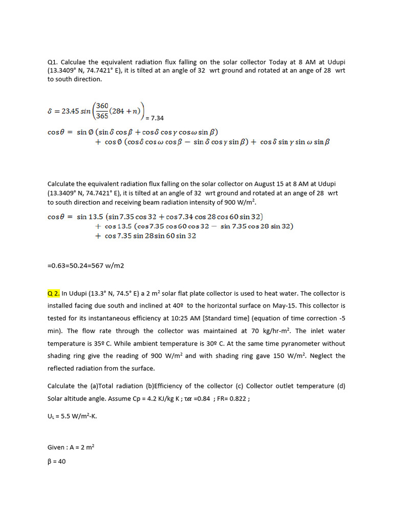 Sample Numericals On Solar Energy Chapter | PDF | Physical Phenomena | Applied And ...
