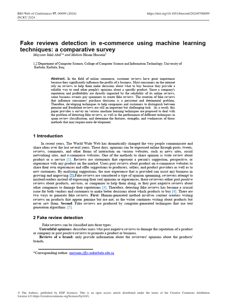 Detecting Fake E-commerce Reviews | PDF | Support Vector Machine | Machine Learning