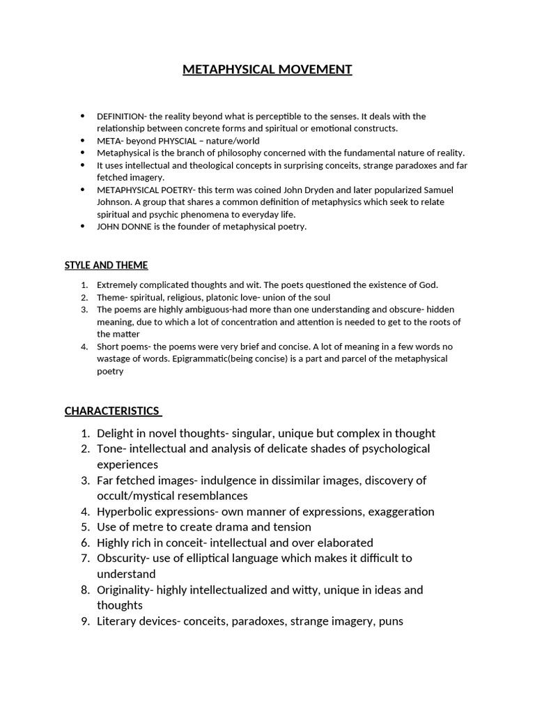 Literature Movements Sem 2 | PDF | Metaphysics | Poetry