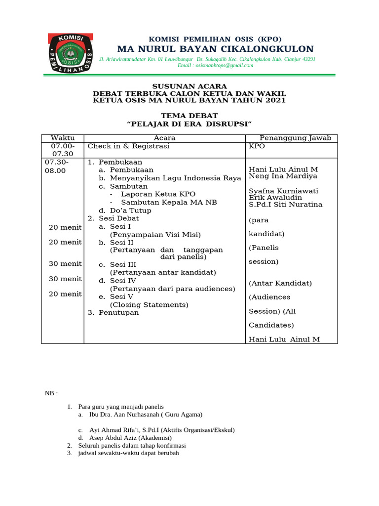 Debat Calon Ketua OSIS 2021 | PDF