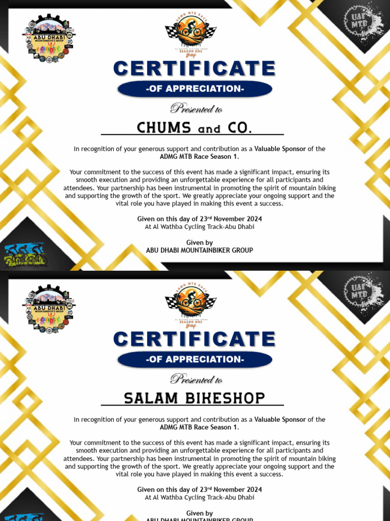 Sponsor Certificates Final | PDF | Cycle Sport | Human Powered Transport