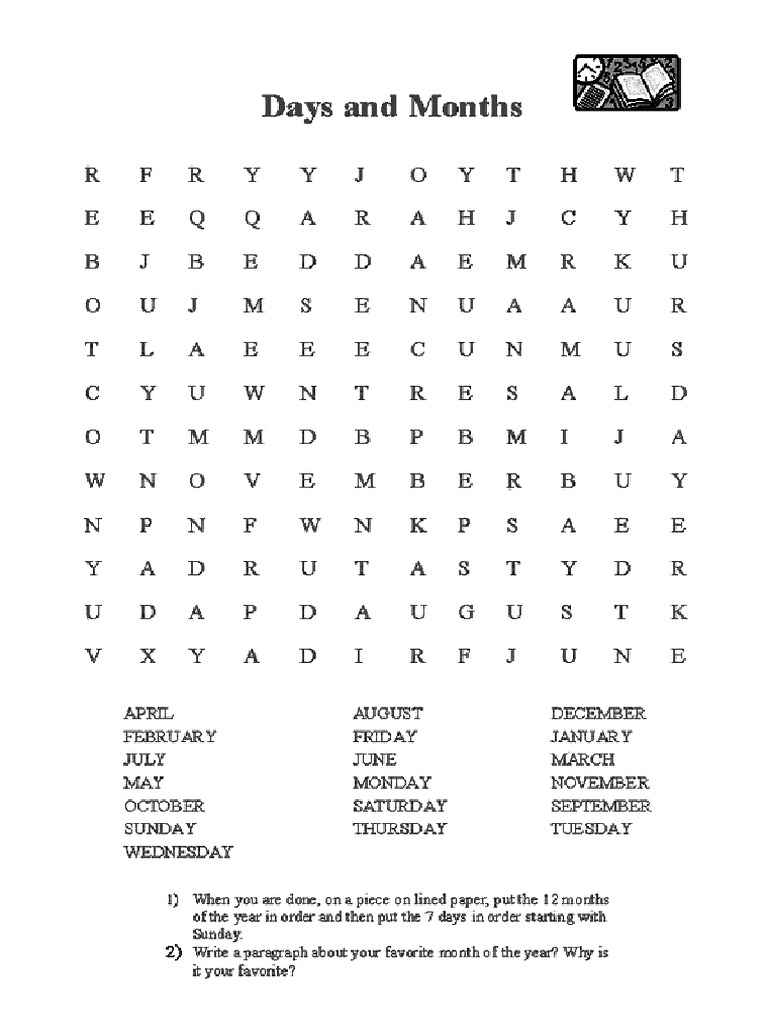 Days and Months Word Search | PDF