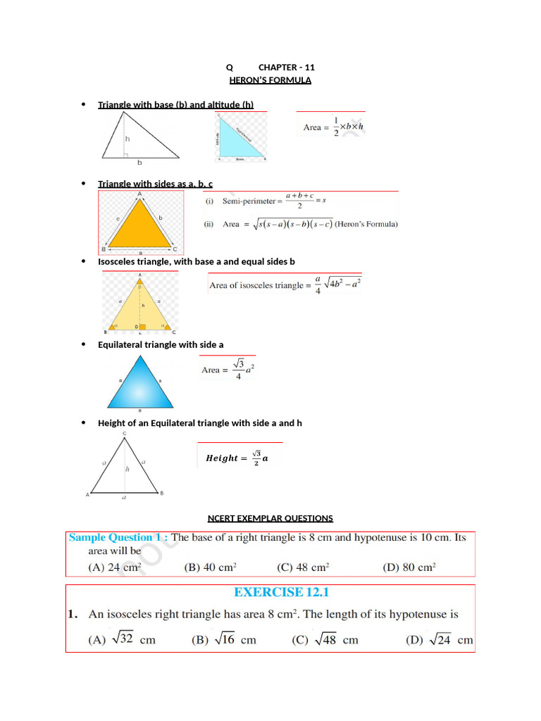 Heron's Formula Practice Problems | PDF | Triangle | Area