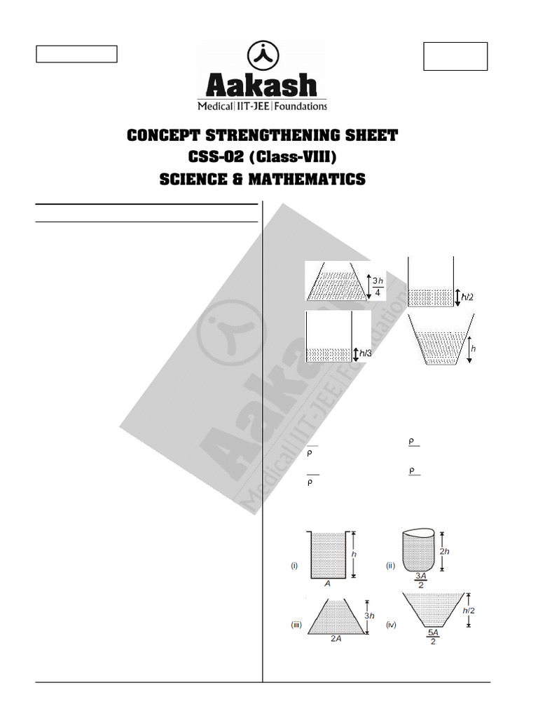 Concept Strengthening Sheet (CSS-02) - Class-VIII - Based On AIATS-02 ...
