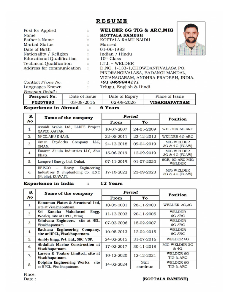 1 Kottala Ramesh - Welder 6G Tig & Arc, Mig | PDF