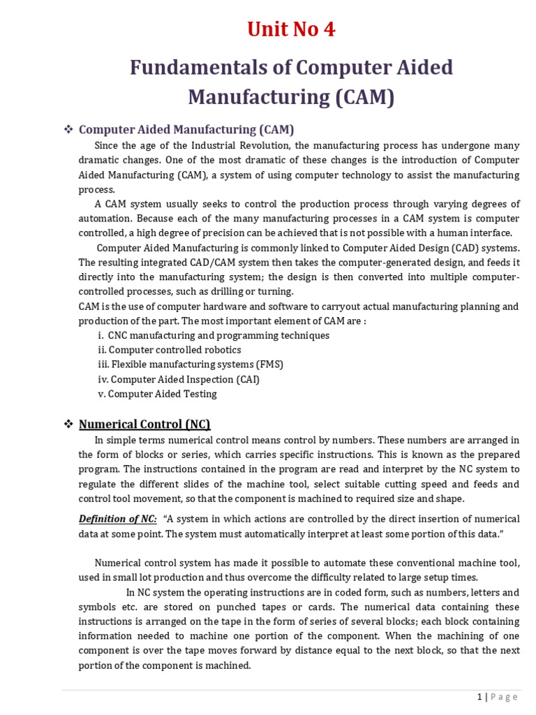 Unit No 4 Fundamentals of Computer Aided Manufacturing | PDF | Numerical Control | Machining