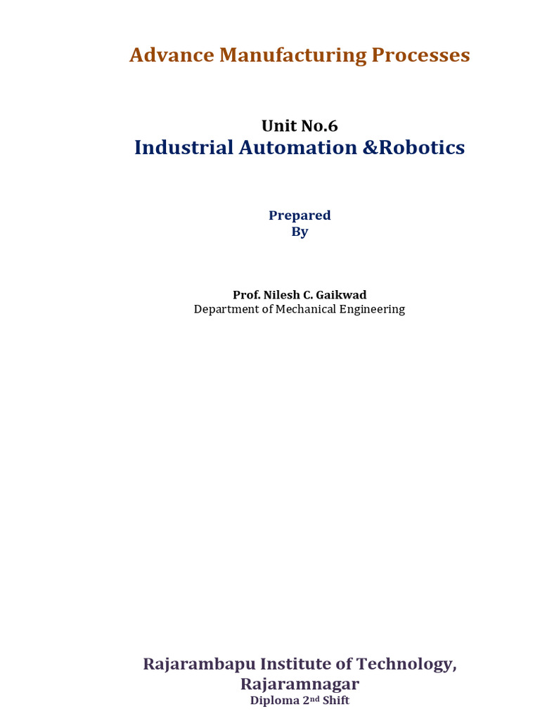Unit No 6 Automation Robotics | PDF | Automation | Robotics