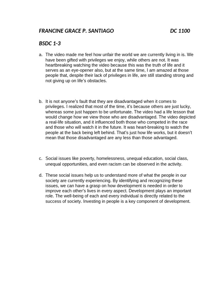 Activity 2 Privilege Walk | PDF