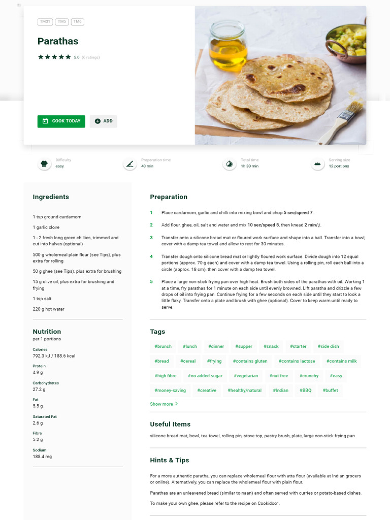 Parathas - Cookidoo® - The Official Thermomix® Recipe Platform | PDF ...