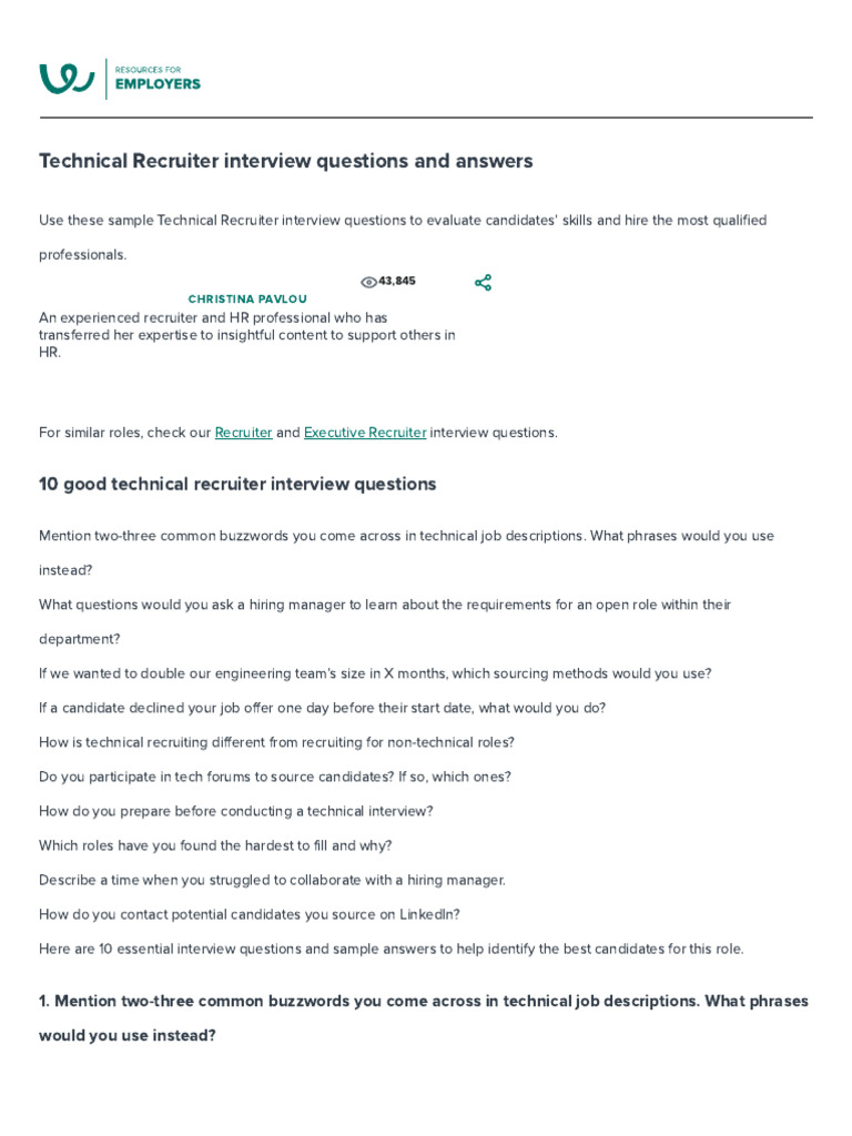 10+ Proven Technical Recruiter Interview Questions (+answers) | PDF ...