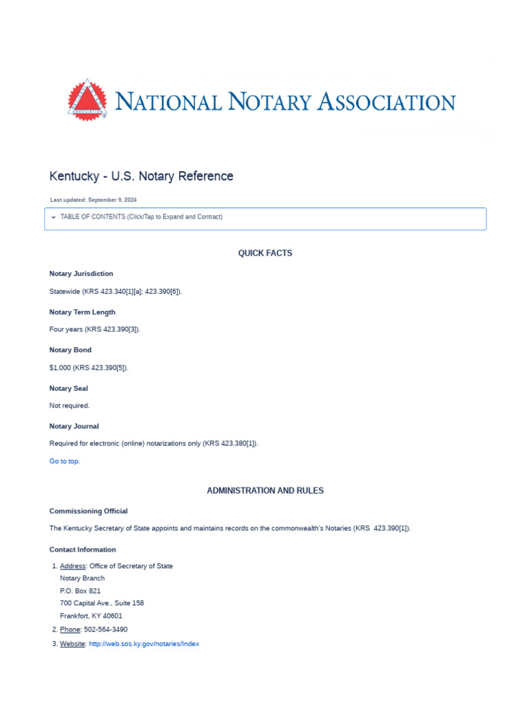 ETS-Kentucky - U.S. Notary Reference-051124-130116 | PDF | Deposition ...