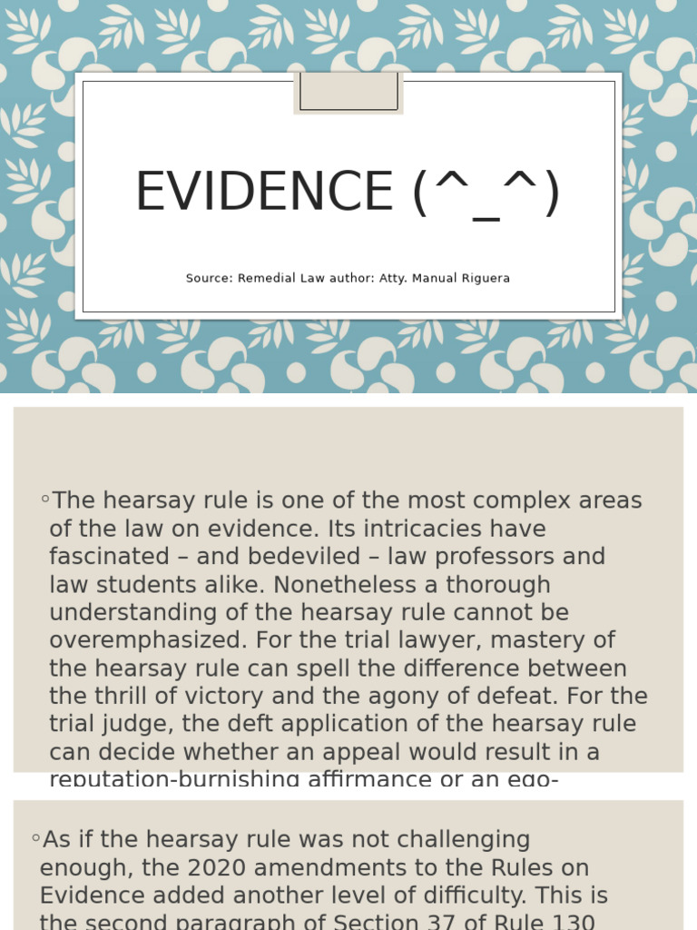Non-Hearsay Under 2020 Evidence Rules | PDF | Hearsay | Witness