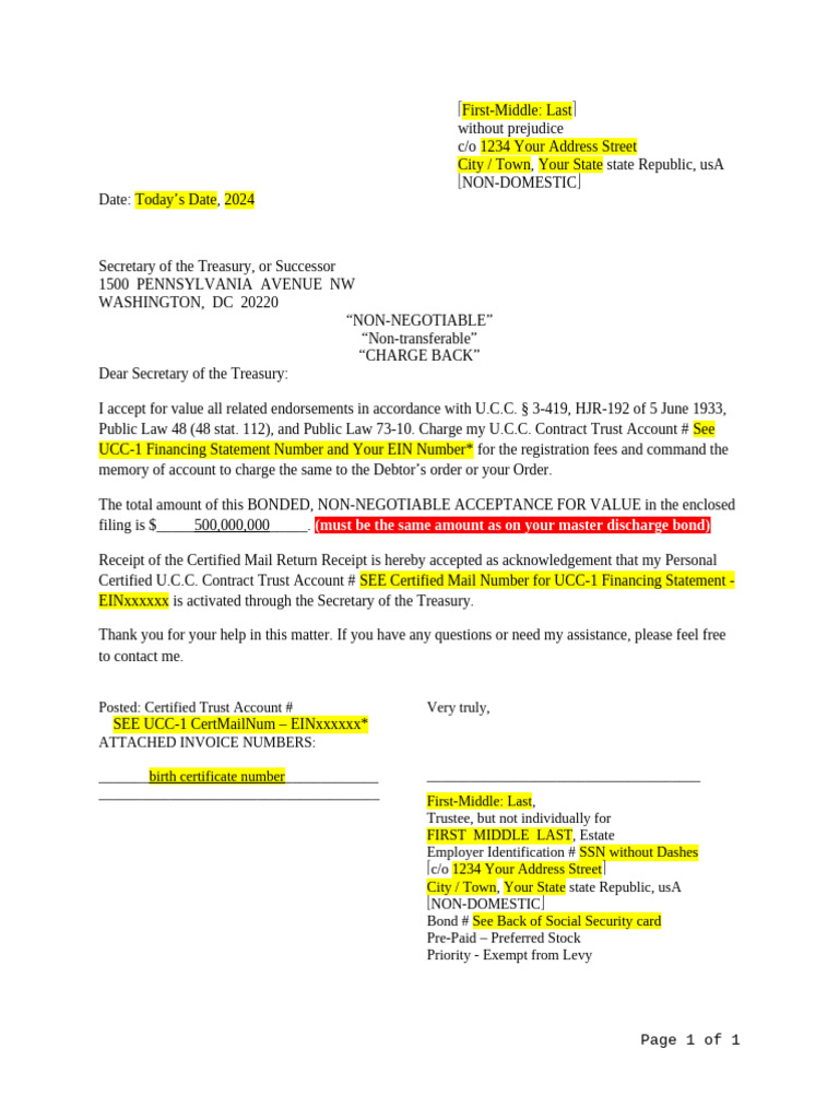 Treasury Back Charge Request Template | PDF | Social Security Number