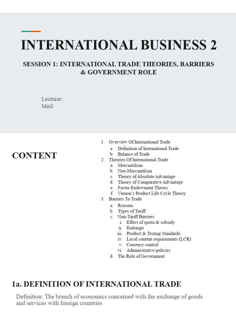 International Trade Theories & Barriers | PDF | Non Tariff Barriers To ...