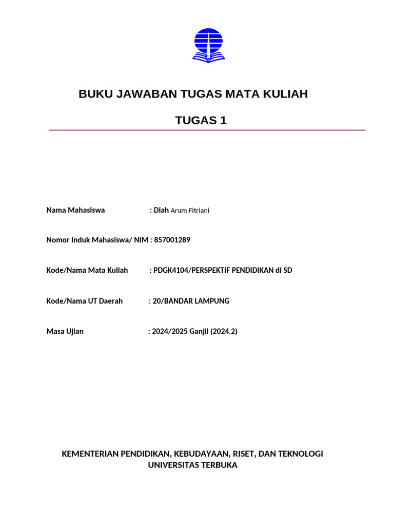Jawaban TMK 1 Perspektif Pendidikan Di SD Diah Arum Fitriani 857001289 | PDF | Sains & Matematika