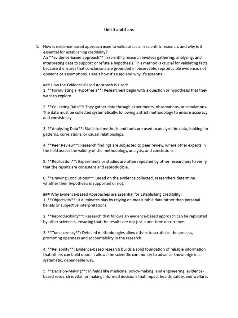 Unit 3 and 4 ans | PDF | Hypothesis | Scientific Method