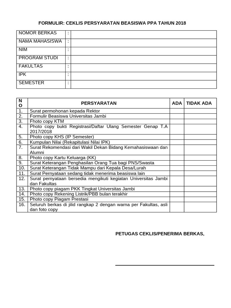 Formulir Beasiswa Fkip | PDF