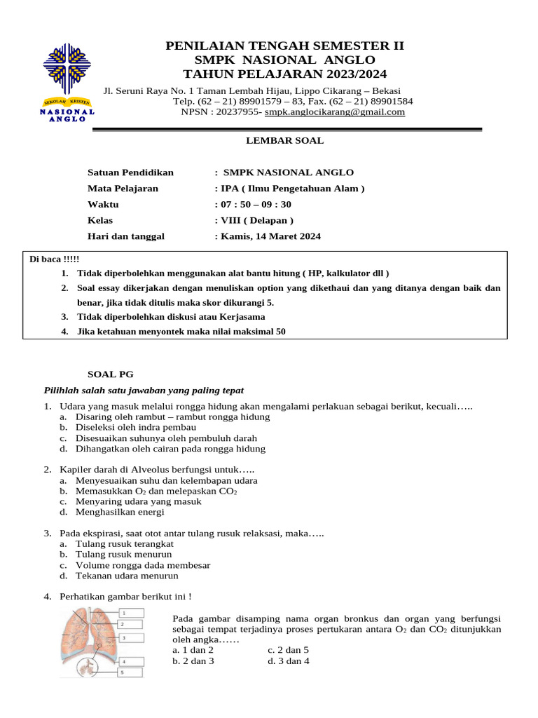 SOAL PTS Sem 2 KELAS 8 (2024) | PDF